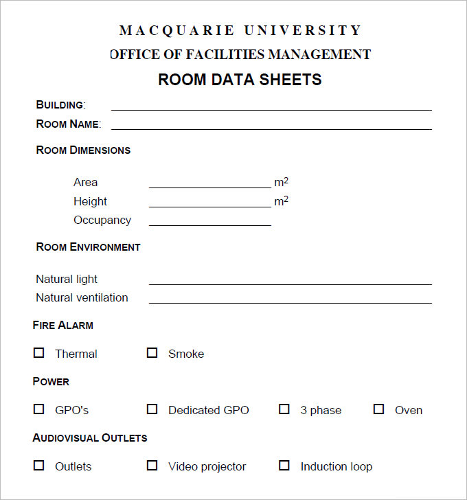 2 Room Data Sheet Template Word PDF 2 Room Data Sheet Template Word PDF
