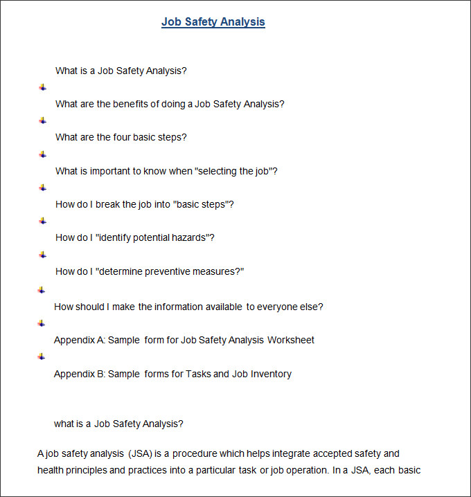 11+ Sample Job Safety Analysis Templates - PDF, DOC