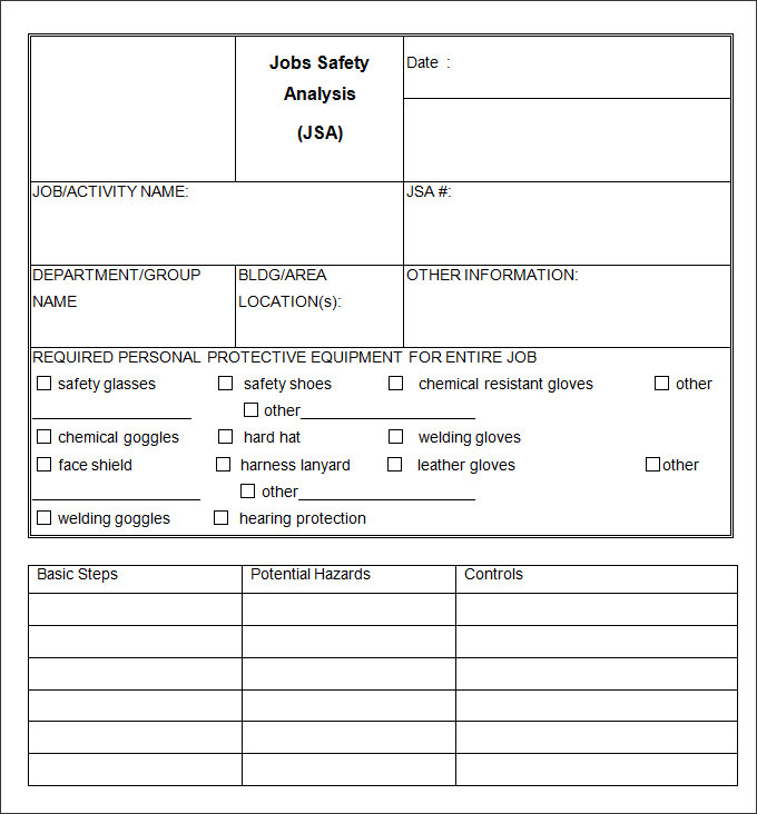 11 Sample Job Safety Analysis Templates PDF DOC 11 Sample Job Safety Analysis Templates PDF DOC