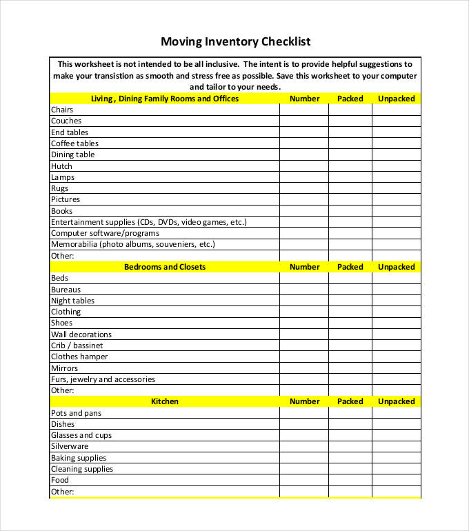 Inventory Checklist Template - 26+ Free Word, Excel, PDF Documents Download