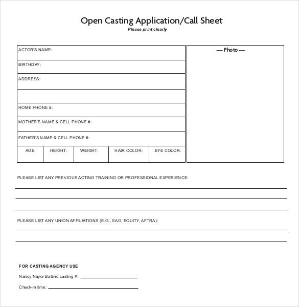 Casting Sheet Template