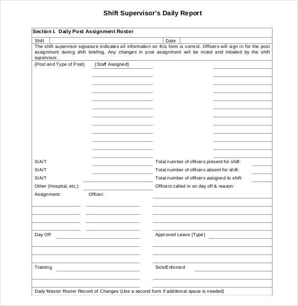 Daily Shift Report Template Card Template