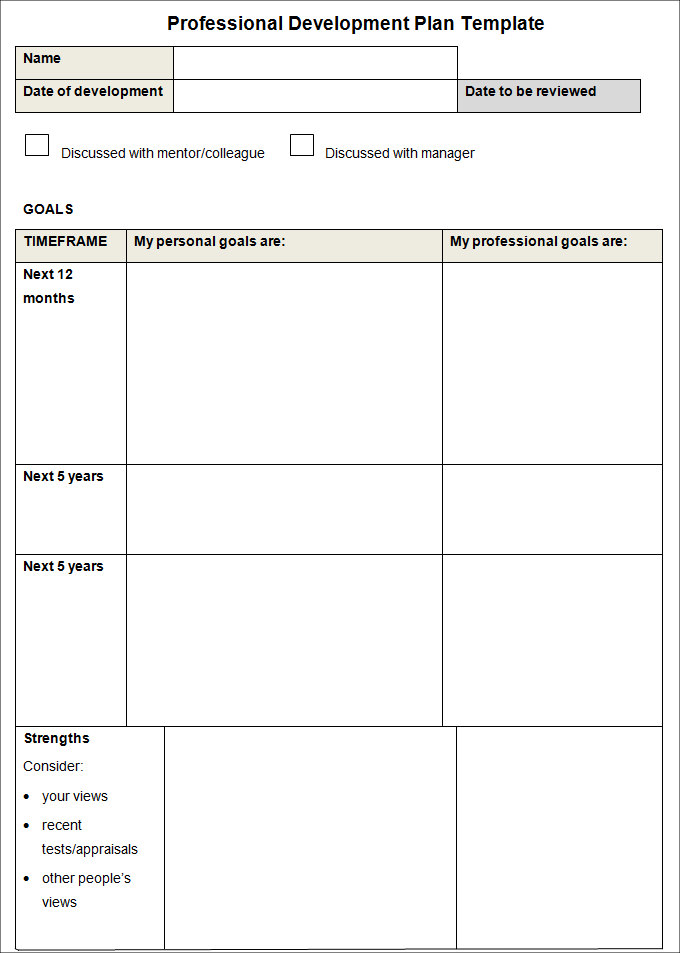 Professional Development Plan For Nurses Template