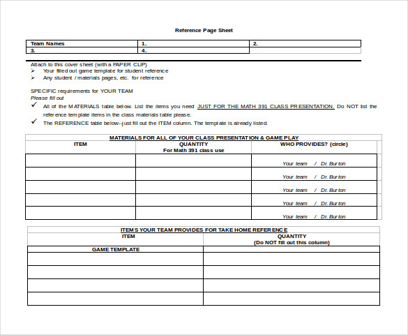 Reference Sheet Template - 5 Free Word, PDF Documents Download | Free ...