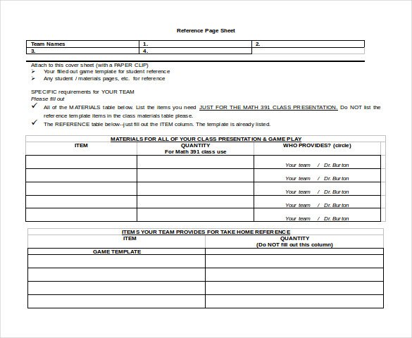 Reference Sheet Template - 34+ Free Word, PDF Documents Download