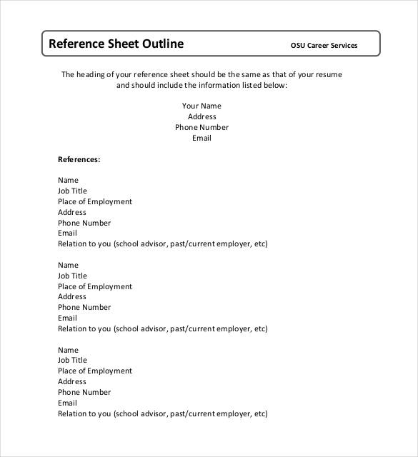Reference Sheet Template - 34+ Free Word, PDF Documents Download