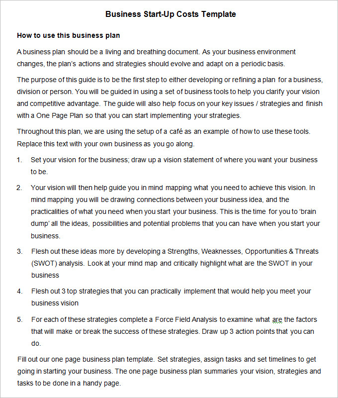 Business Start Up Cost Template - 5+ Free Word, Excel Documents Download
