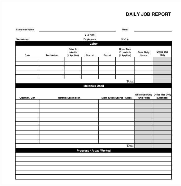 Daily Work Report Sheet