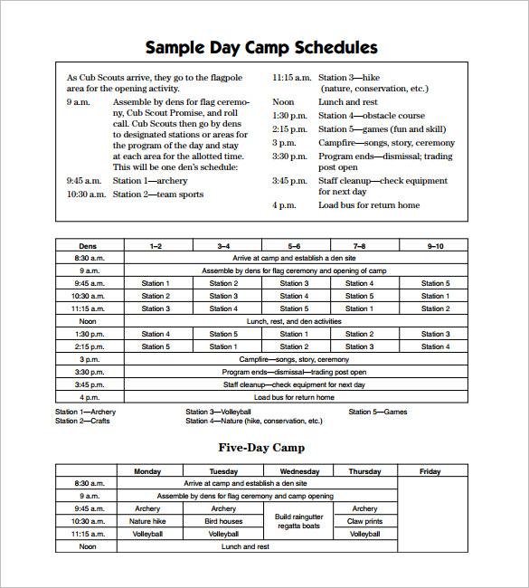 15+ Camp Schedule Templates - PDF, DOC