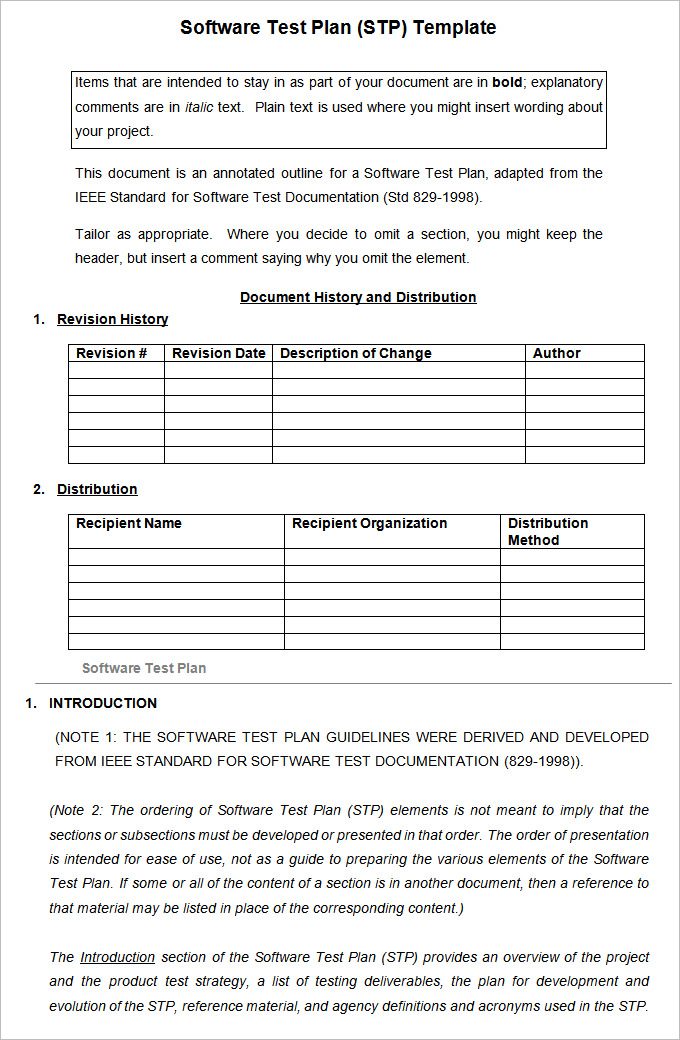 Software Test Plan Template Excel DocTemplates