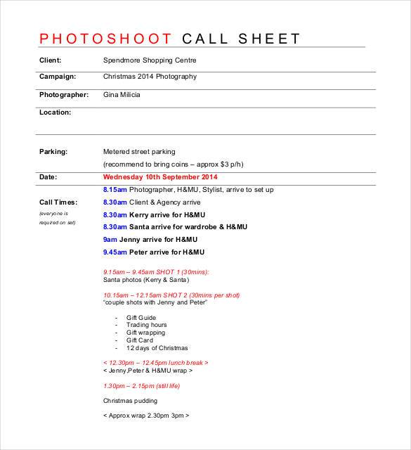 Call Sheet Template 25 Free Word PDF Documents Download 