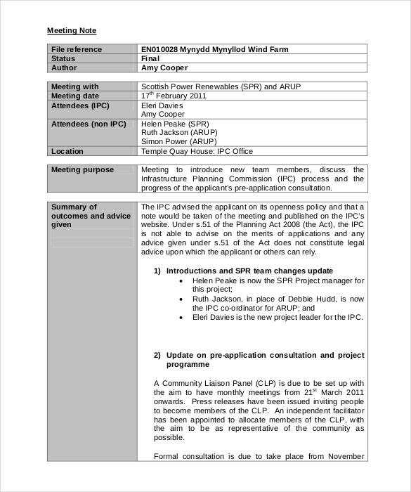 Meeting Notes Template - 30+ Word, PDF Documents Download