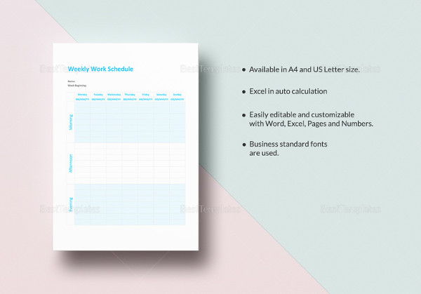 9+ Weekly Work Schedule Templates - PDF, Docs