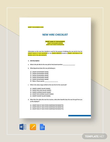 New Hire Checklist Template - 18+ Free Word, Excel, PDF Documents Download!