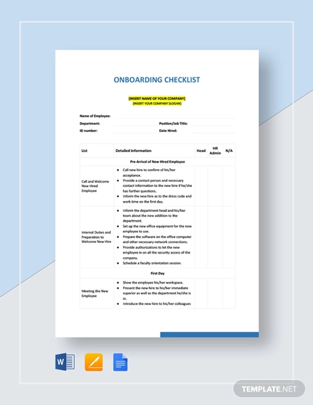 FREE 26+ Onboarding Checklist Templates in MS Word | Excel | PDF ...