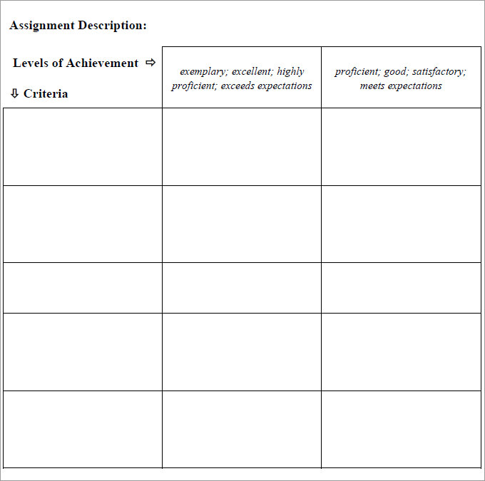 Blank Rubric Template, Rubric Template
