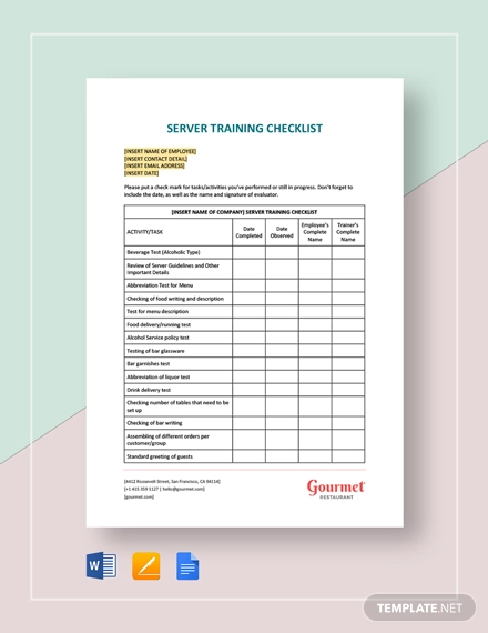 Training Checklist Template - 22+ Word, Excel, PDF Documents Download
