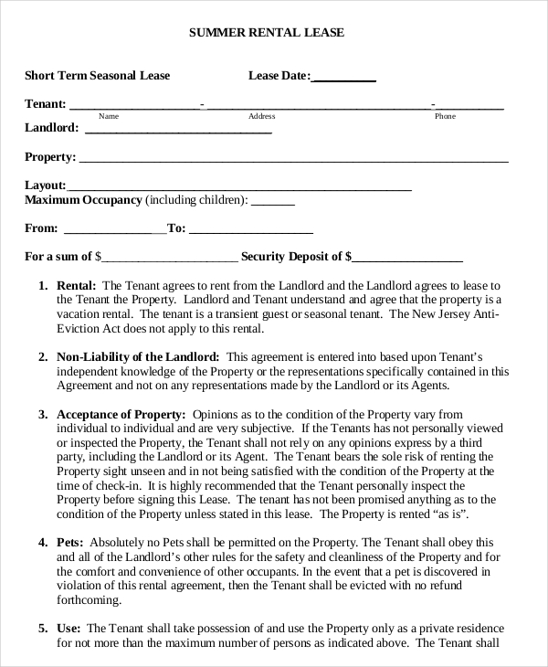 Short Term Rental Agreement 12 Free Word PDF Documents Download