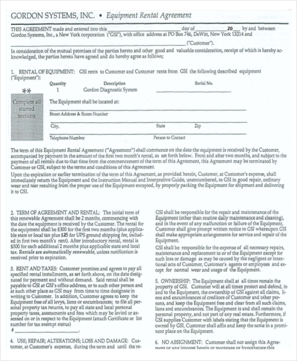 20+ Equipment Rental Agreement Templates - DOC, PDF