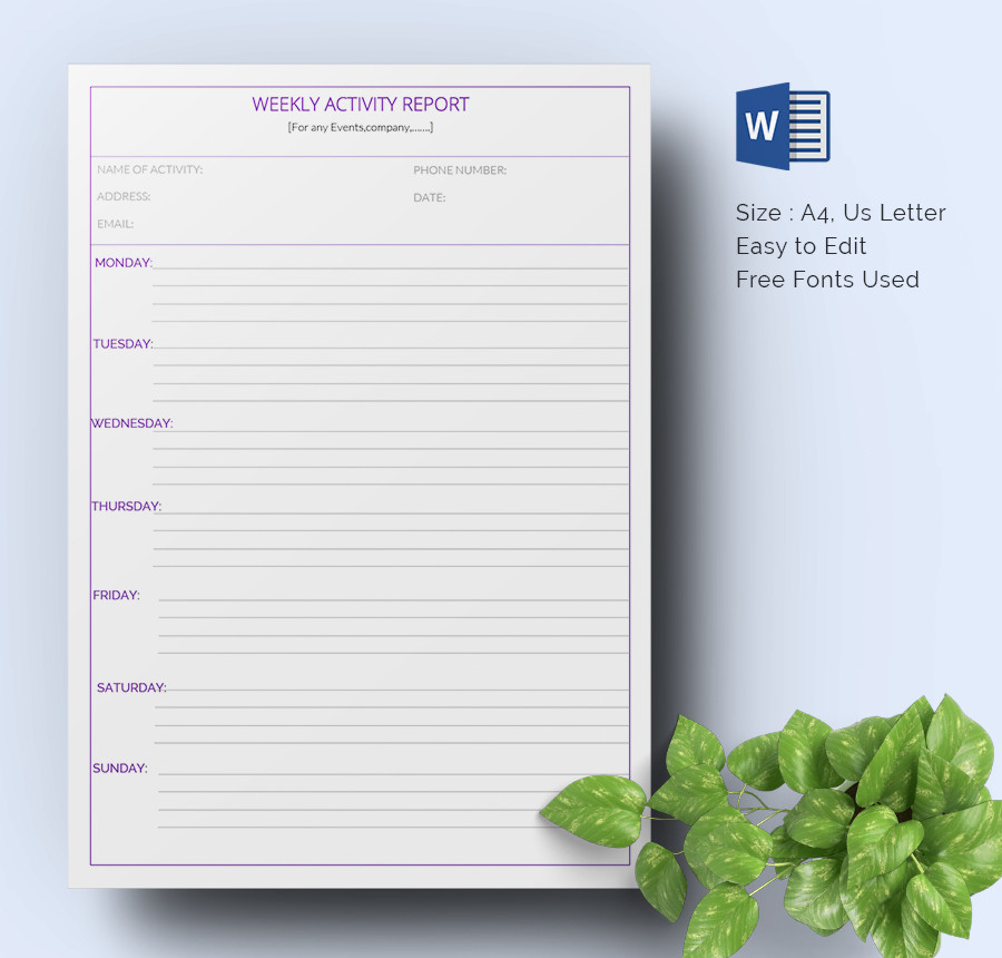 Weekly Activity Report Template 30 Free Word Excel PPT PDF Format 