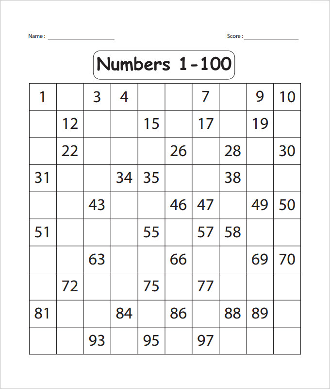 Free Printable Number Worksheets 1 100 Printable Templates