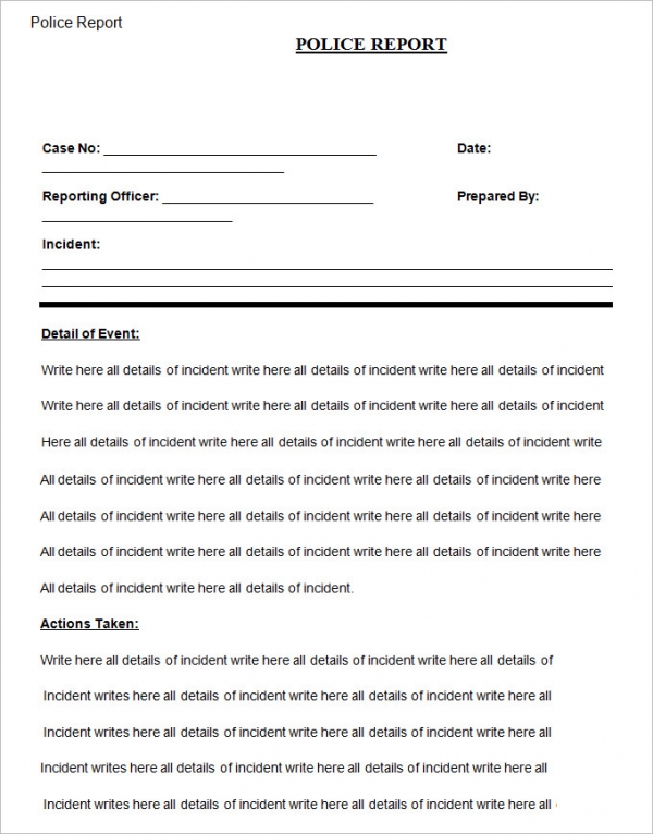 19 Sample Police Report Templates PDF DOC