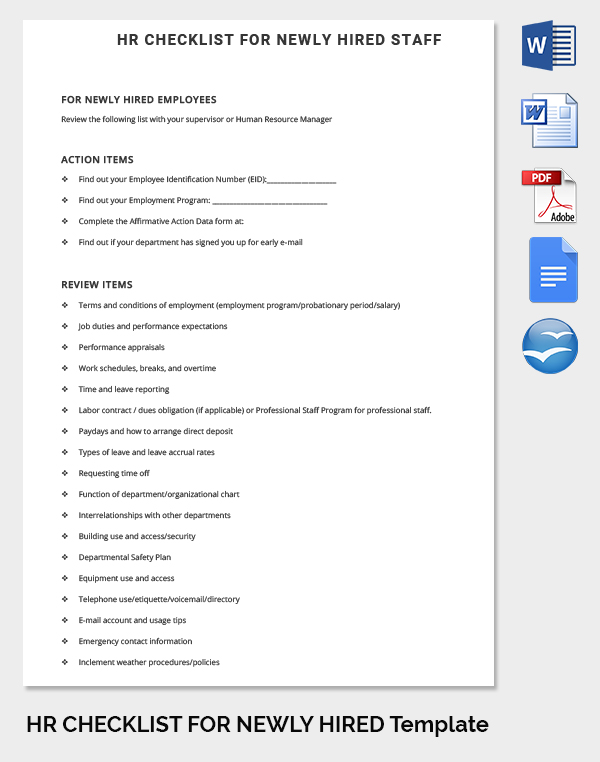 30 HR Checklist Templates Free Sample Example Format Free