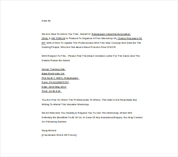 19+ FREE HR Invitation Letter Templates - PDF, DOC