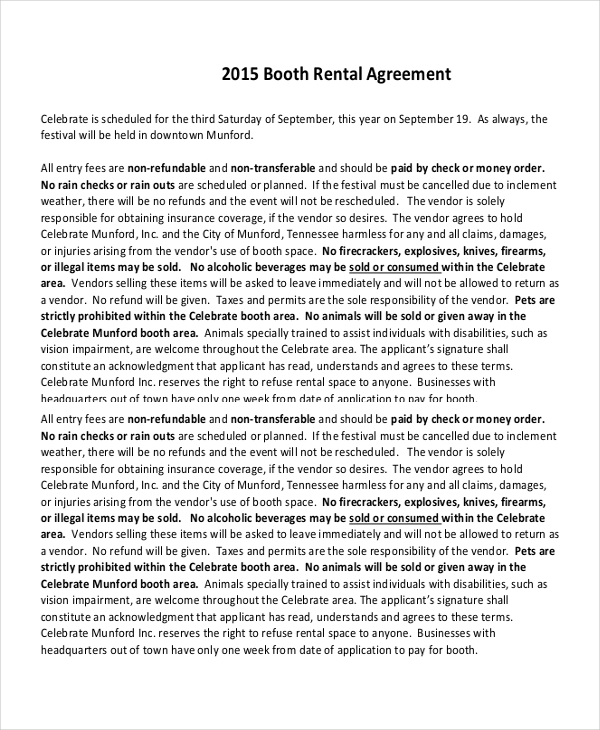 Booth Rental Agreement - 10+ Free Word, PDF Documents Download