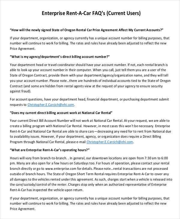 Enterprise Rental Agreement 8 Free Word PDF Documents Download