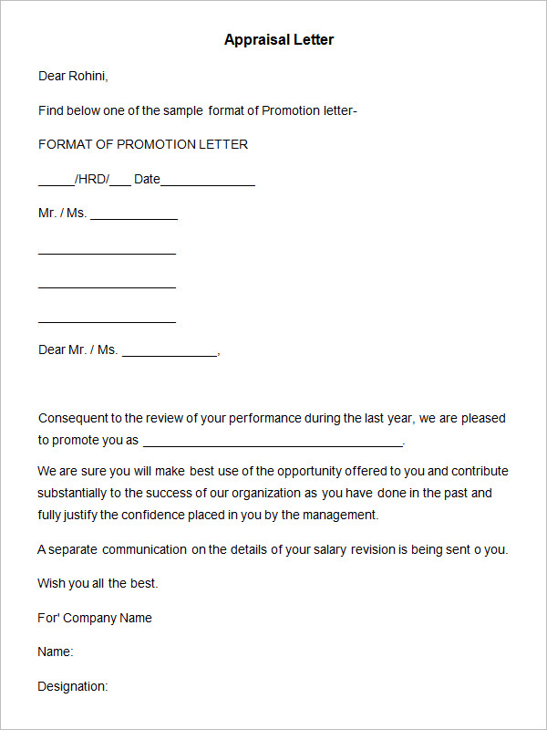 28+ Sample Appraisal Letters - PDF, DOC