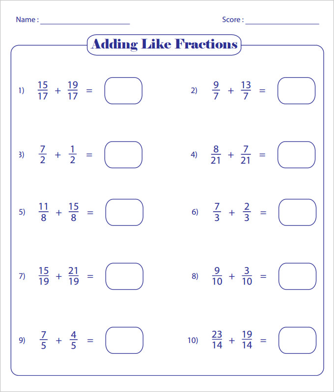 23 Sample Adding Fractions Worksheet Templates Free PDF Word