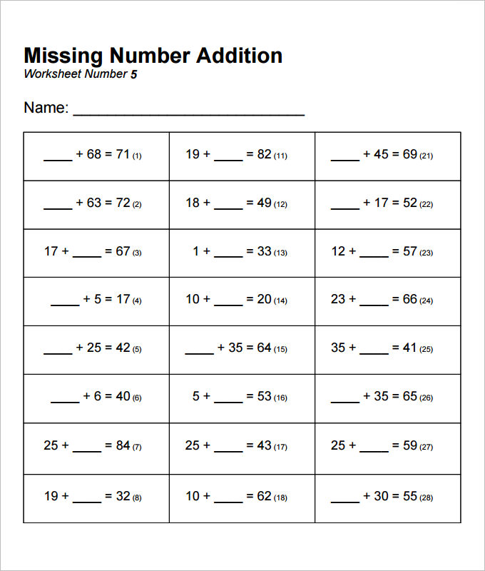 15+ Sample Missing Numbers Worksheet Templates