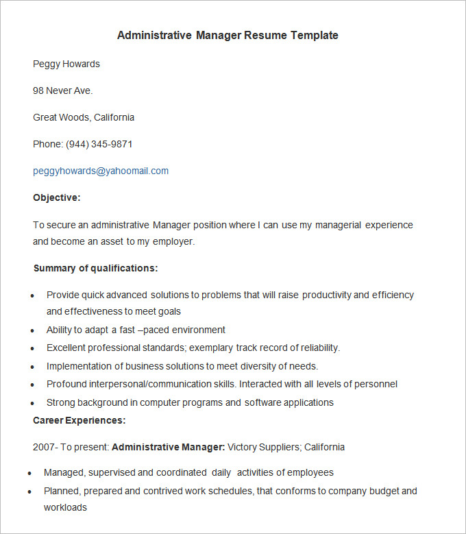 Administration Resume Template - 34+ Free Samples, Examples, Format ...