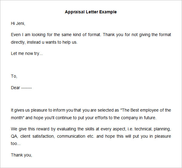 28+ Sample Appraisal Letters - PDF, DOC