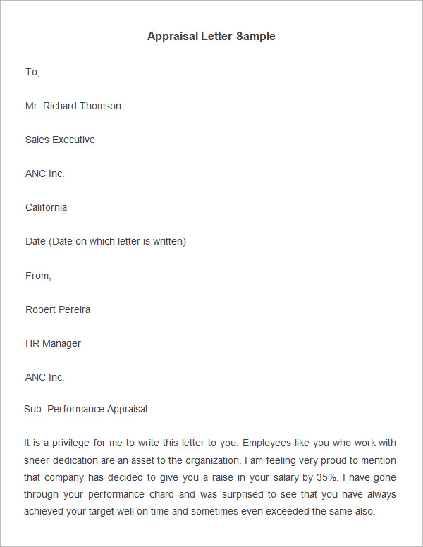 28+ Sample Appraisal Letters - PDF, DOC