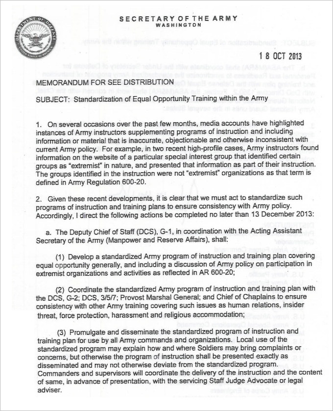 Sample Army Memo Template 8 PDF Word Google Docs Documents Download
