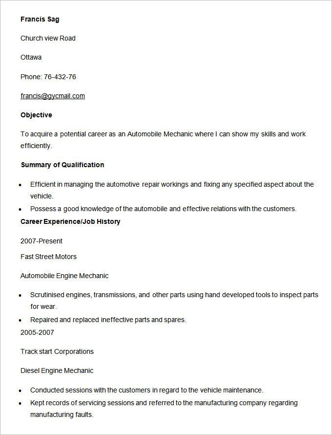 Automobile Resume Templates - 29+ Word, PDF, Apple Pages, InDesign, PSD ...