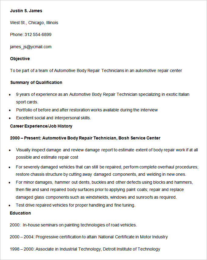 Automobile Resume Templates - 29+ Word, PDF, Apple Pages, InDesign, PSD ...