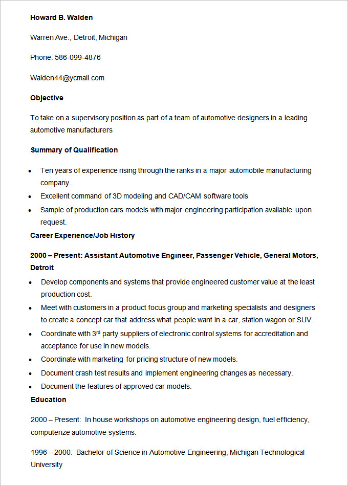 Automobile Resume Templates - 29+ Word, PDF, Apple Pages, InDesign, PSD ...