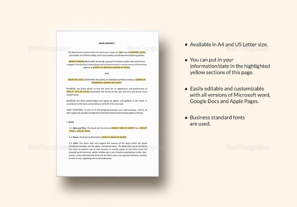 9+ Sample Band Contract Templates - Word, PDF, Google Docs