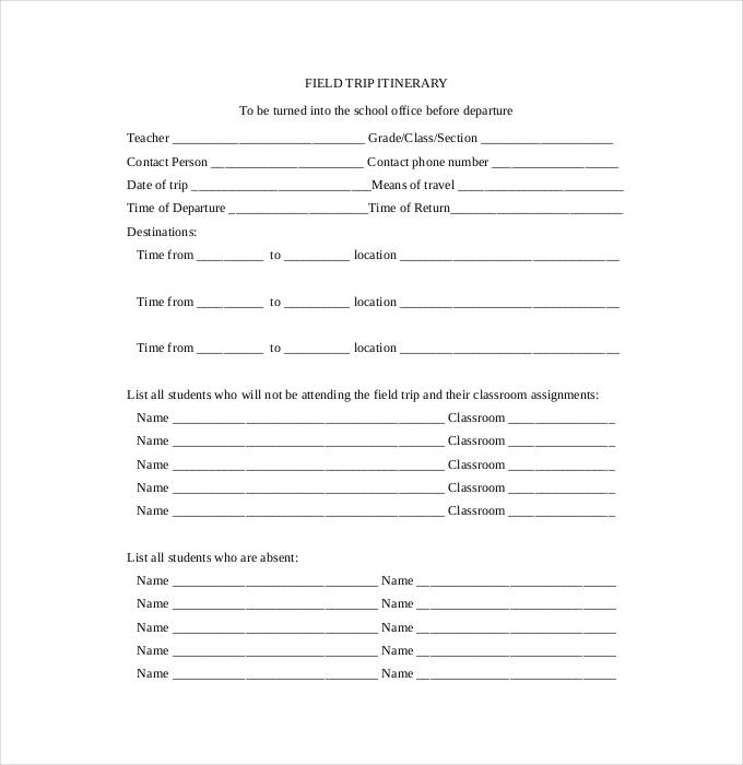 Blank Trip Itinerary Template The Best Template Example