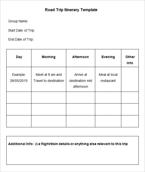 4 Sample Road Trip Itinerary Templates DOC PDF