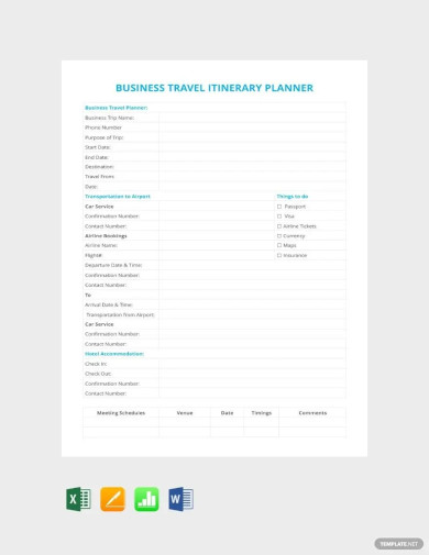 18+ Business Travel Itinerary Template in Excel | Google Docs | Word ...