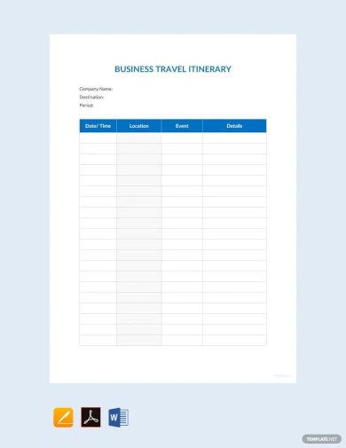 18+ Business Travel Itinerary Template in Excel | Google Docs | Word ...