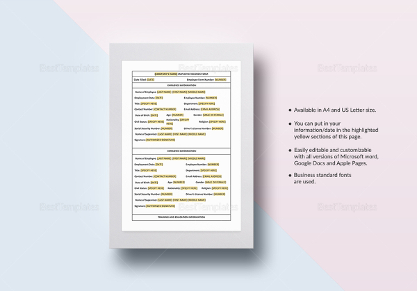 32+ Employee Record Templates in Word | Apple Pages | Google Docs | PDF ...