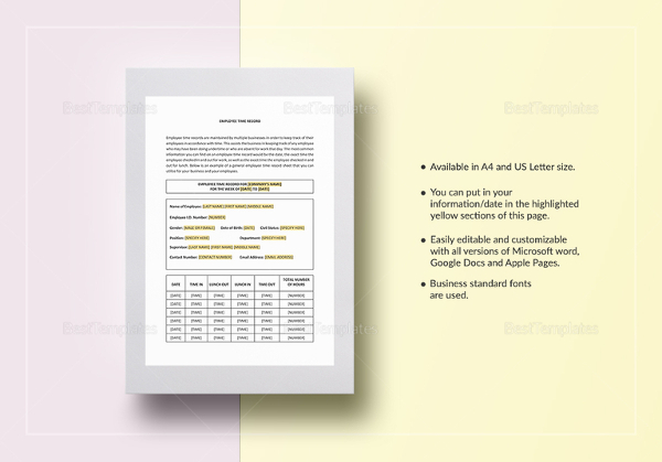 32+ Employee Record Templates in Word | Apple Pages | Google Docs | PDF ...
