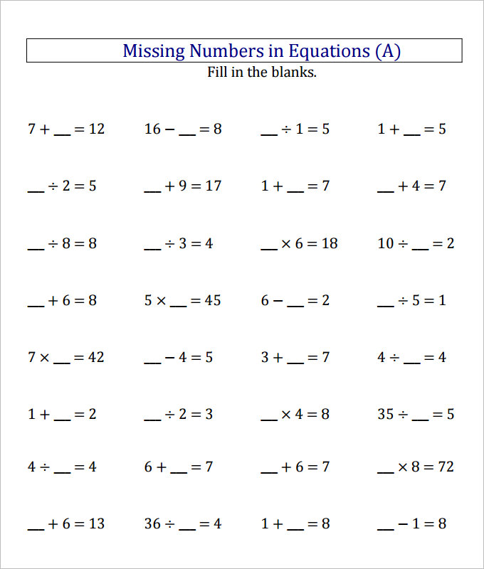 15+ Sample Missing Numbers Worksheet Templates