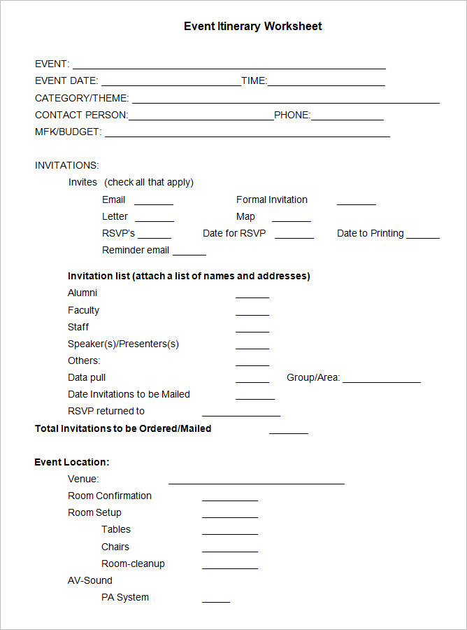 11 Event Itinerary Template DOC PDF PSD