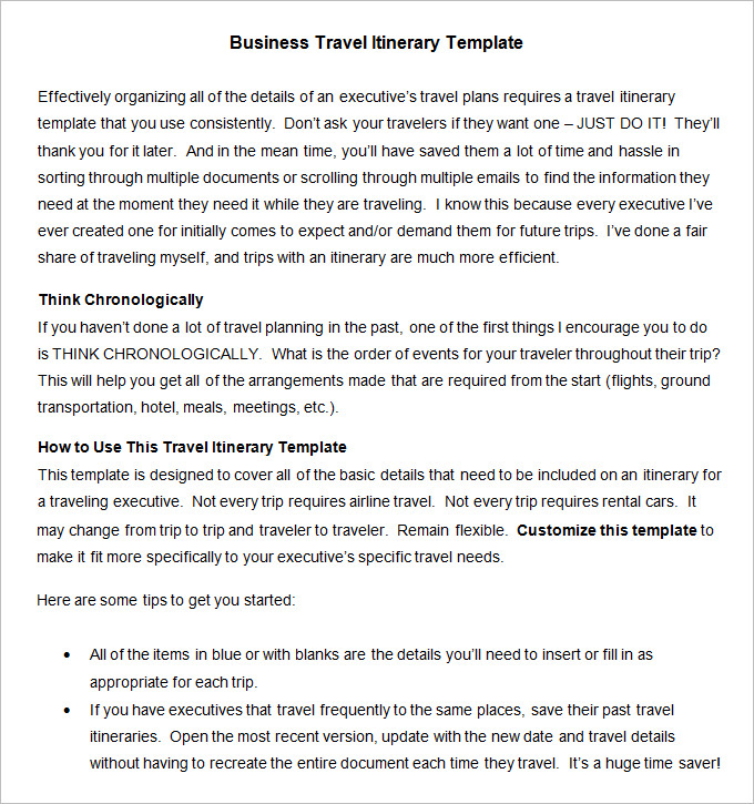 18+ Business Travel Itinerary Template in Excel | Google Docs | Word ...